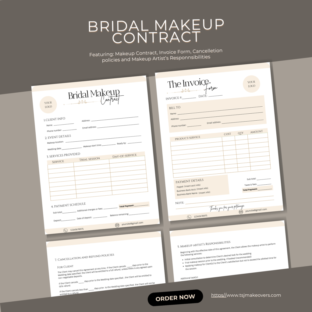Bridal Makeup Contract Template for Canva | MUA Agreement | TSJ Makeovers